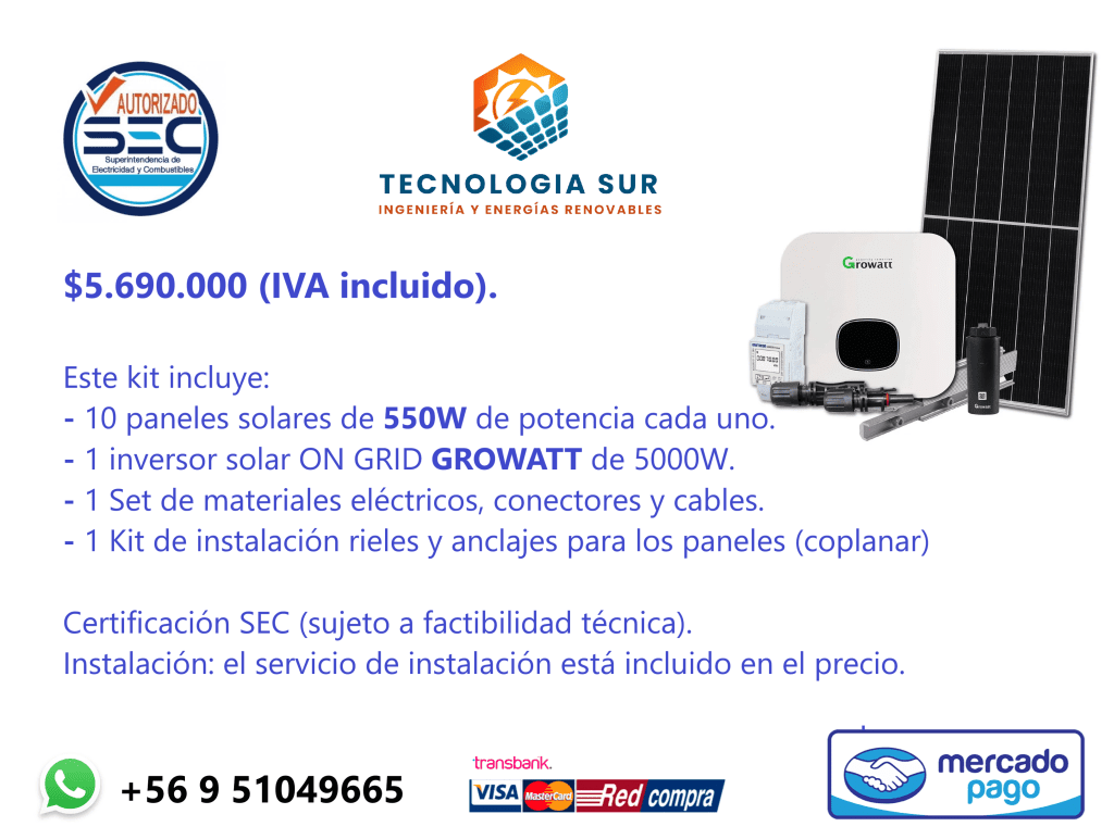 KIT ON GRID GROWATT 5[kW] - TecnologiaSur